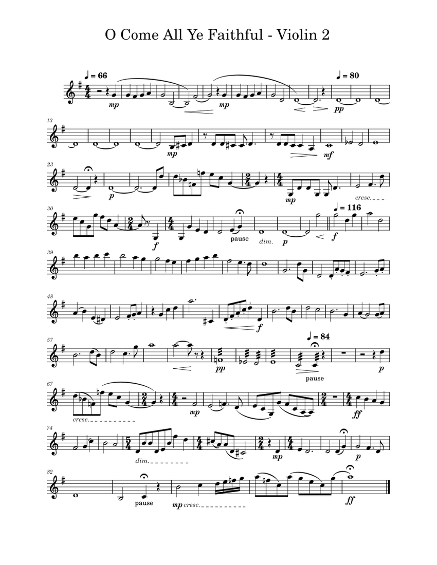 O Come All Ye Faithful – Violin 2 Sheet music for Violin (Solo ...