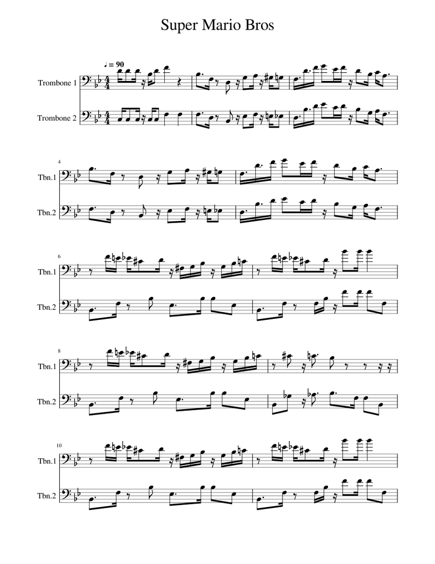 Super Mario Bros Trombone Duet Sheet Music for Trombone, Trombone tenor ...
