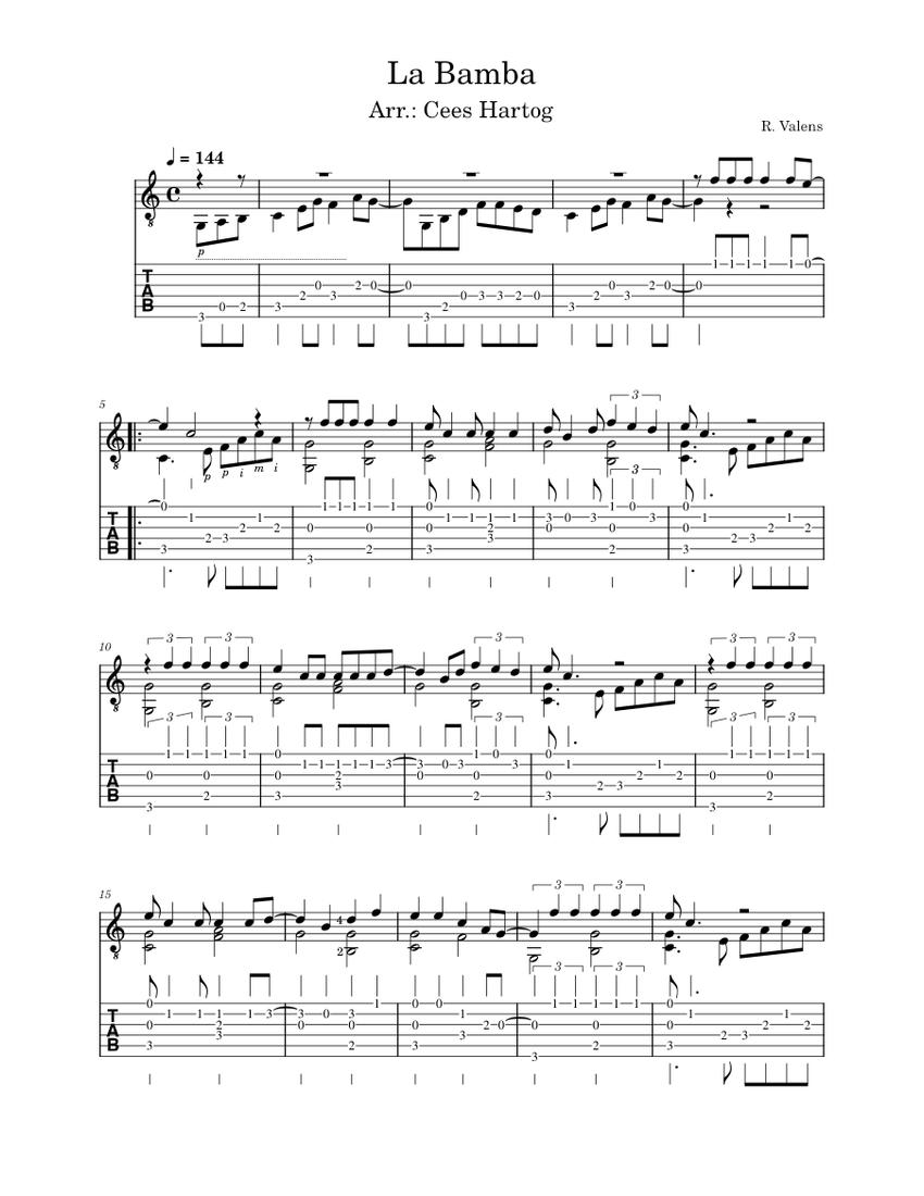 La bamba – Ritchie Valens Sheet Music and Tab for Guitar (Solo ...