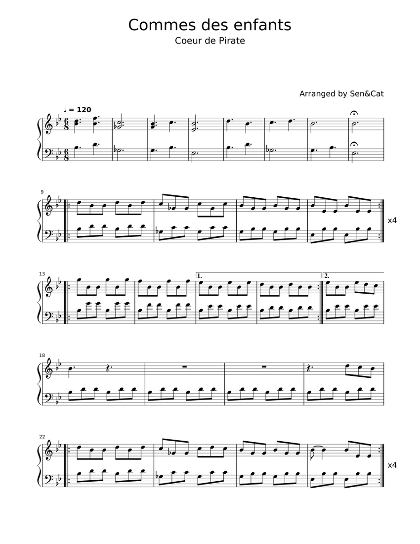 Commes des enfants - Coeur de Pirate Sheet Music for Piano (Solo) Easy ...