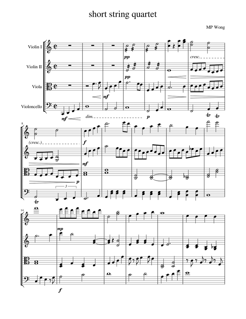 short string quartet Sheet music for Violin, Viola, Cello (String ...