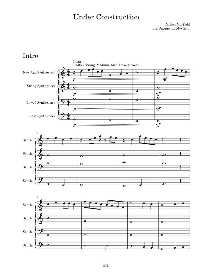 Under Construction, Arrangement for Electronic Quartet - Milton ...