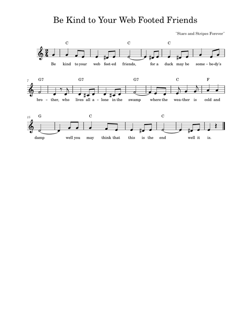 Be Kind to Your Web Footed Friends – Misc Traditional Sheet music for ...
