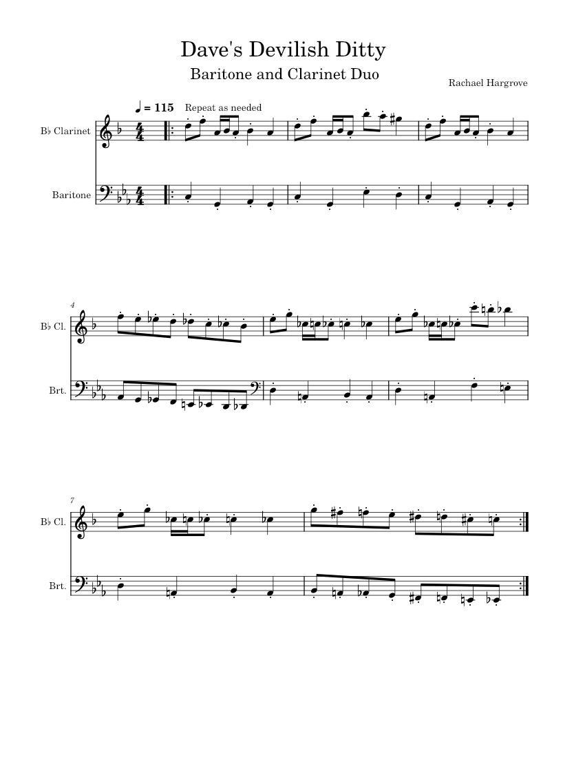 Dave's Devilish Ditty Sheet music for Tuba, Clarinet in b-flat (Mixed ...