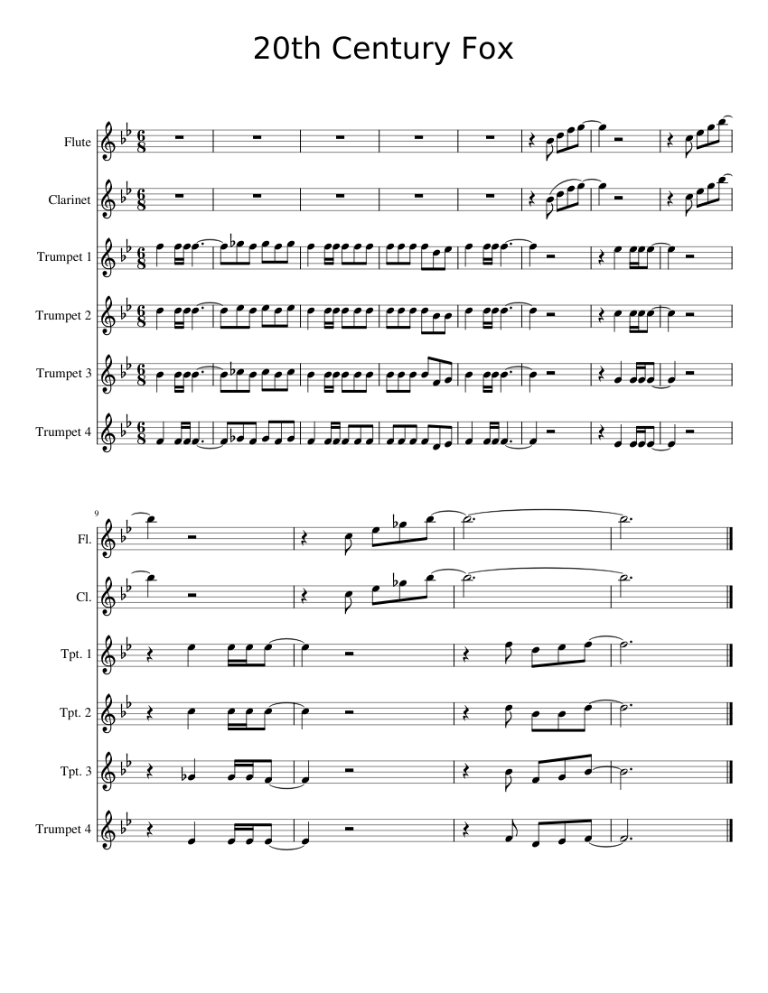 20th Century Fox Theme Sheet Music for Flute, Clarinet in b-flat ...