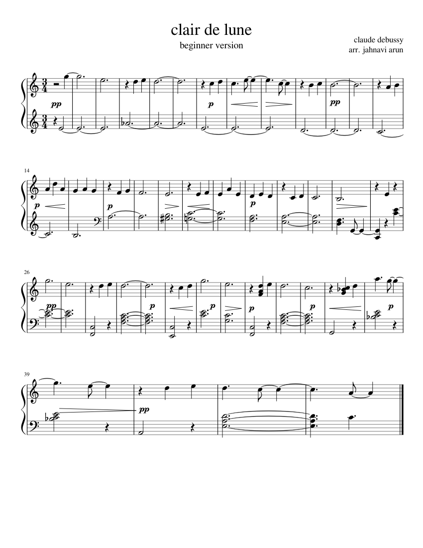 clair de lune beginner version Sheet Music for Piano (Solo) Easy ...