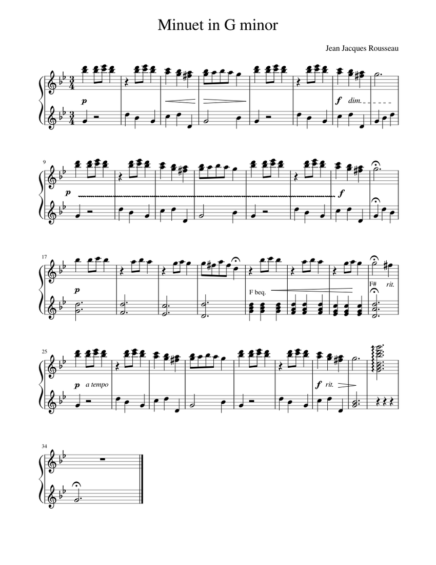 Minuet in G minor Sheet Music for Harp (Solo) | MuseScore.com
