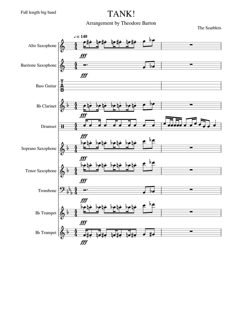 TANK! (Full length big band) Sheet Music and Tab for Trombone, Clarinet ...