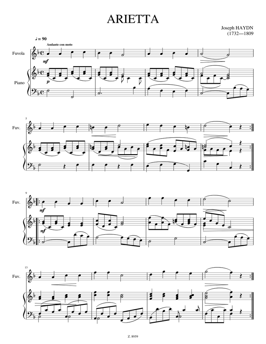 Arietta by Joseph Haydn Sheet music for Piano, Flute (Solo) | Musescore.com