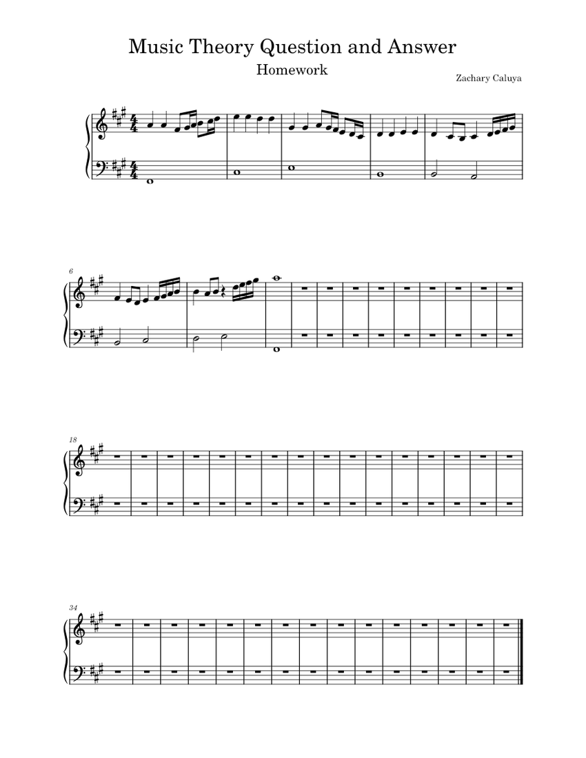 Music Theory Question and Answer Sheet music for Piano (Solo) Easy ...