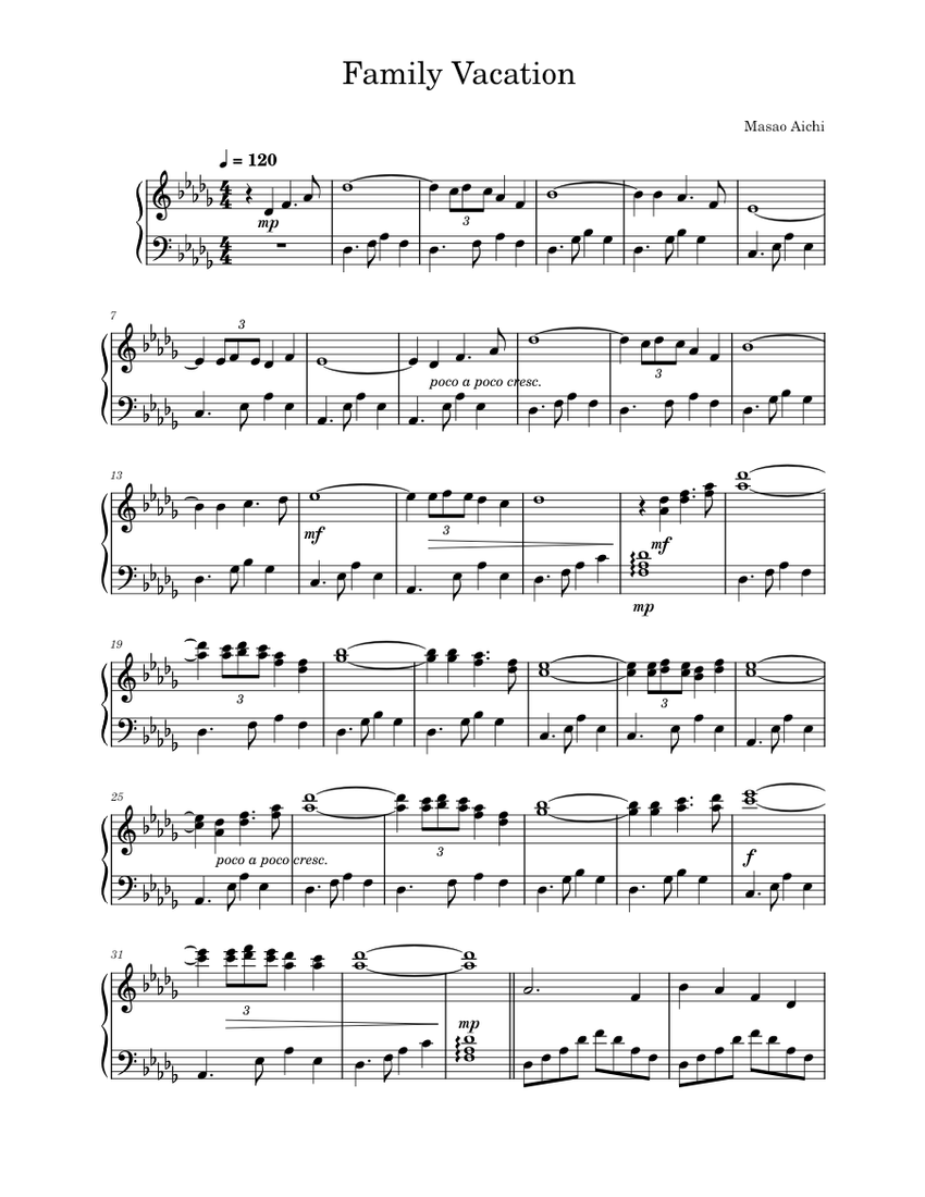 Family Vacation Sheet music for Piano (Solo) Easy | Musescore.com