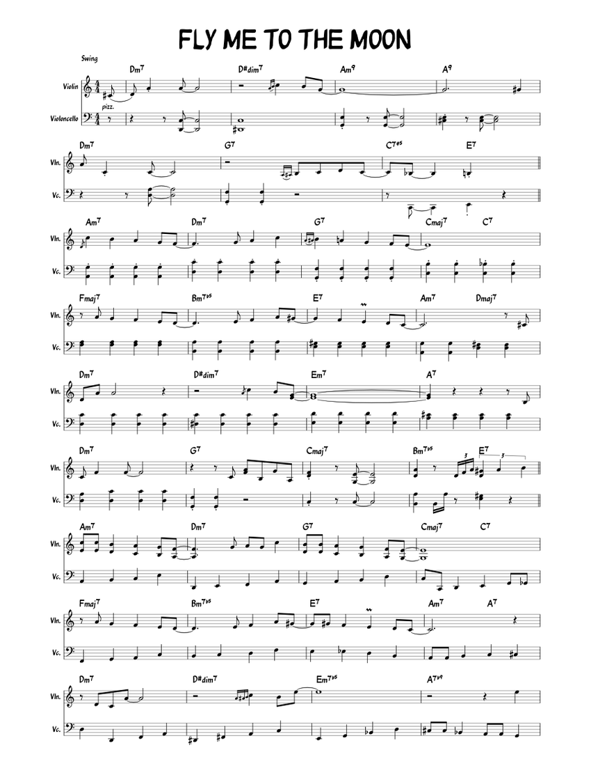 FLY ME TO THE MOON for Violin and Cello Sheet Music with Chords for ...