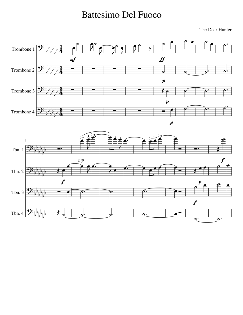 Battesimo Del Fuoco Sheet Music for Trombone (Brass Quartet ...