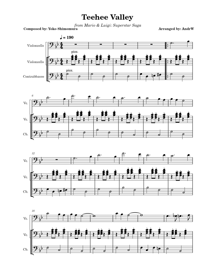 Teehee Valley - Mario & Luigi Superstar Saga Sheet Music for Contrabass ...