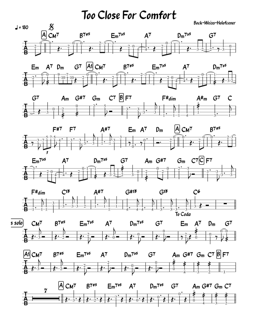Too Close For Comfort Sheet Music and Tab with Chords for Piano ...
