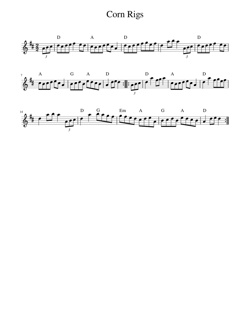 Corn Rigs Sheet Music with Chords for Piano (Solo) easy | MuseScore.com
