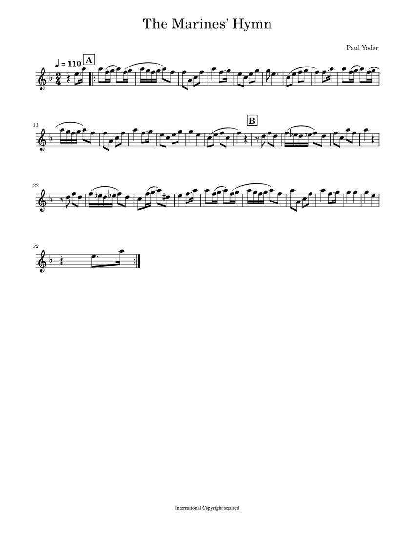 The Marines' Hymn – Jacques Offenbach Sheet Music for Clarinet in b ...