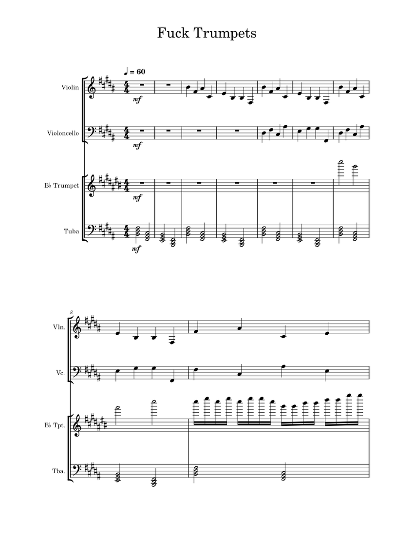 Forget_Trumpets Sheet music for Tuba, Trumpet in b-flat, Violin, Cello (Mixed Quartet ...