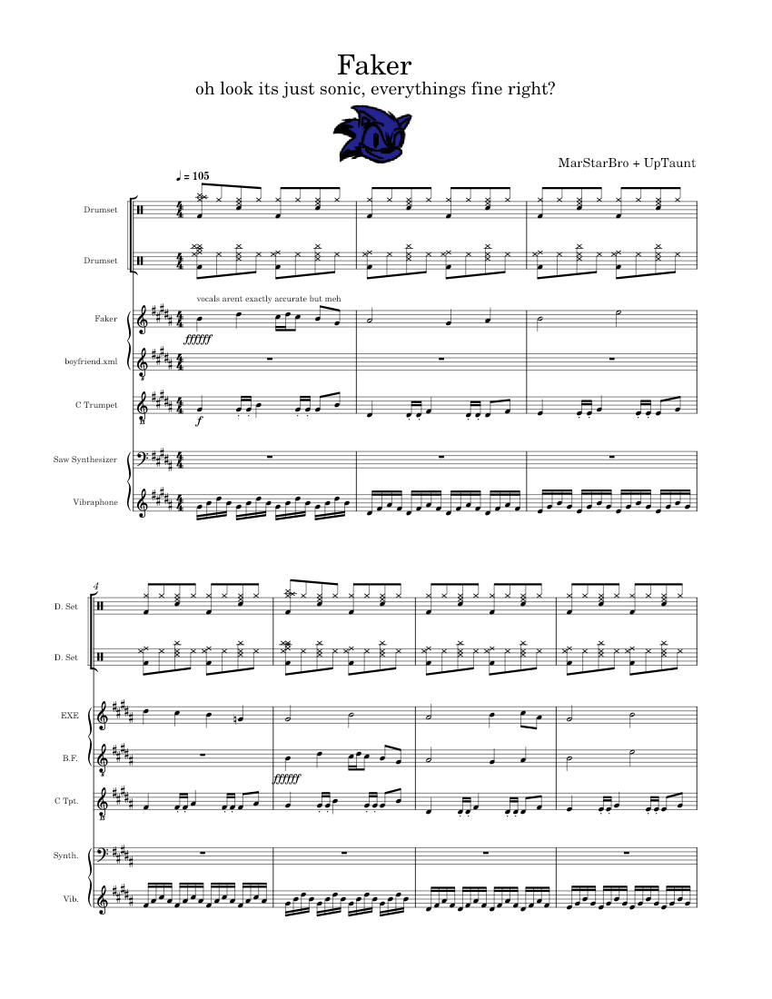 Faker – MarStarBro [Friday Night Funkin'] Sheet Music for Piano ...