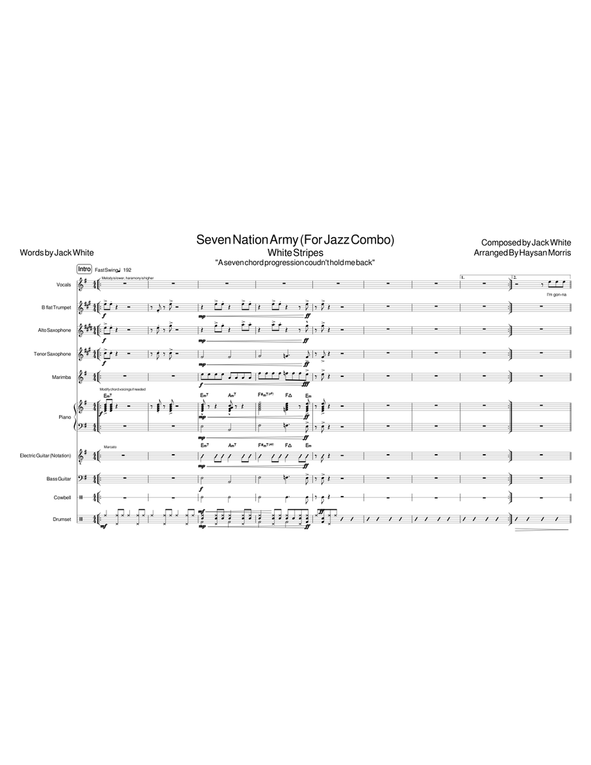 Seven Nation Army Arrangement for Jazz Combo Sheet Music for Piano ...