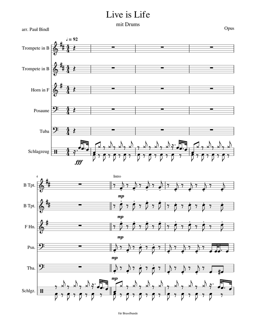 Live is Life Sheet Music for Trombone, Tuba, Trumpet in b-flat, French ...