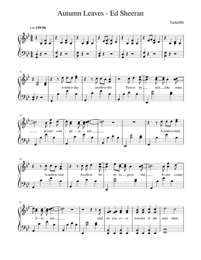 Autumn Leaves - Ed Sheeran Sheet music for Piano (Solo) Easy ...