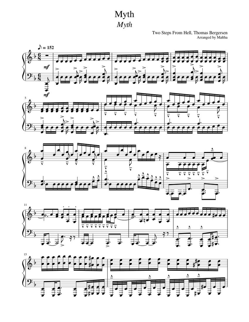 Myth – Two Steps From Hell Sheet Music for Piano (Solo) | MuseScore.com
