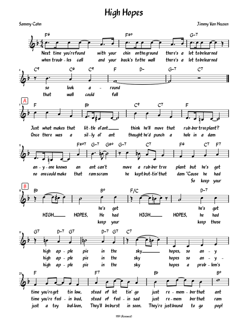 High Hopes (Lead sheet with lyrics ) Sheet Music with Chords for Piano ...
