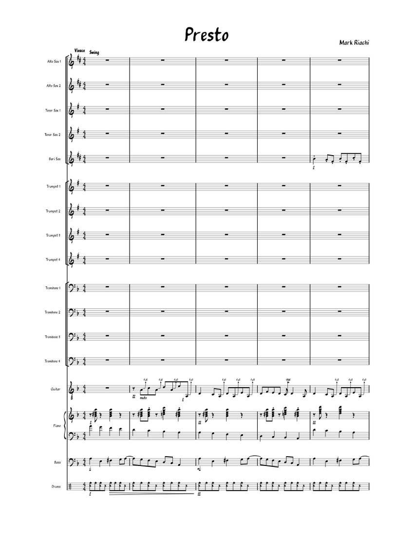 Presto Sheet Music for Piano, Trombone, Saxophone alto, Saxophone tenor ...
