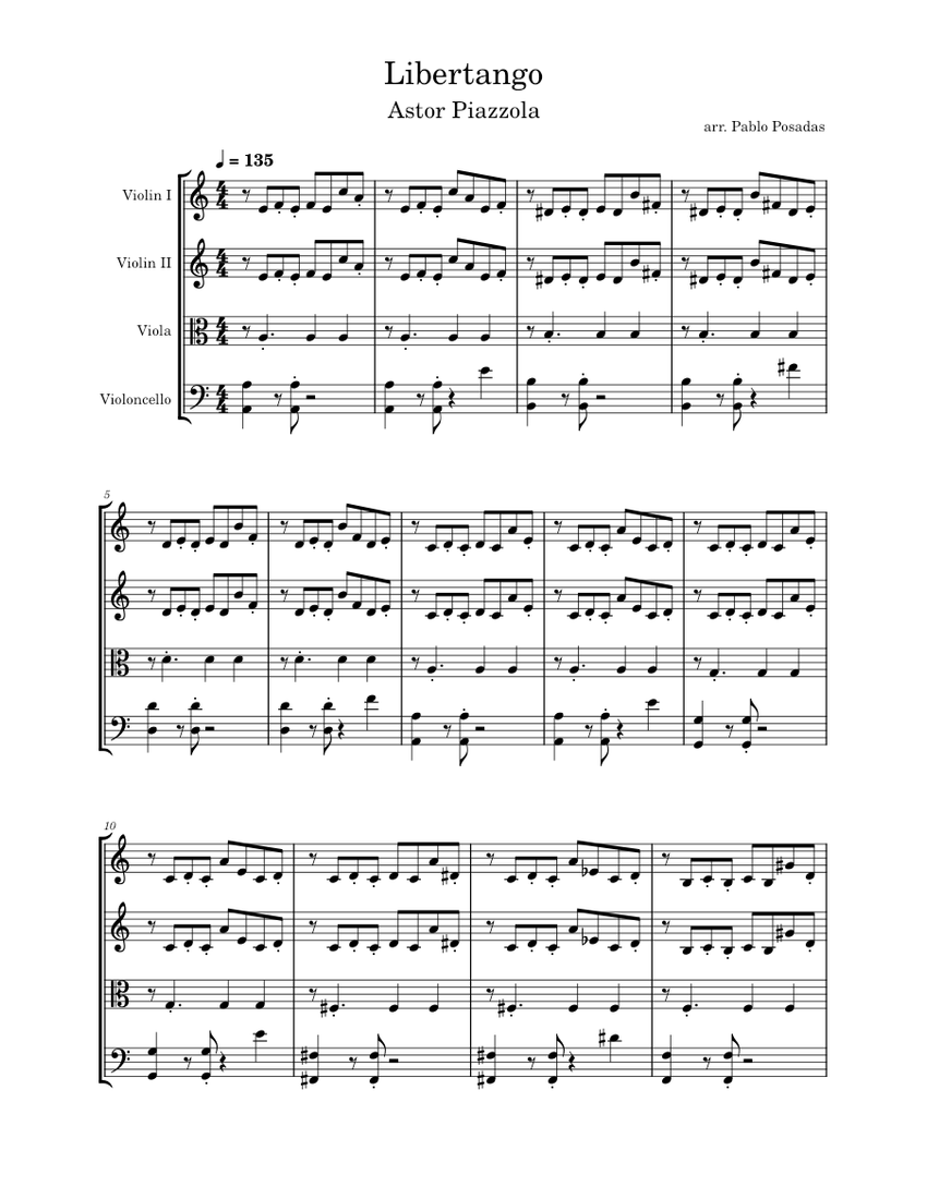 Libertango - Astor Piazzola Sheet Music for Violin, Viola, Cello ...