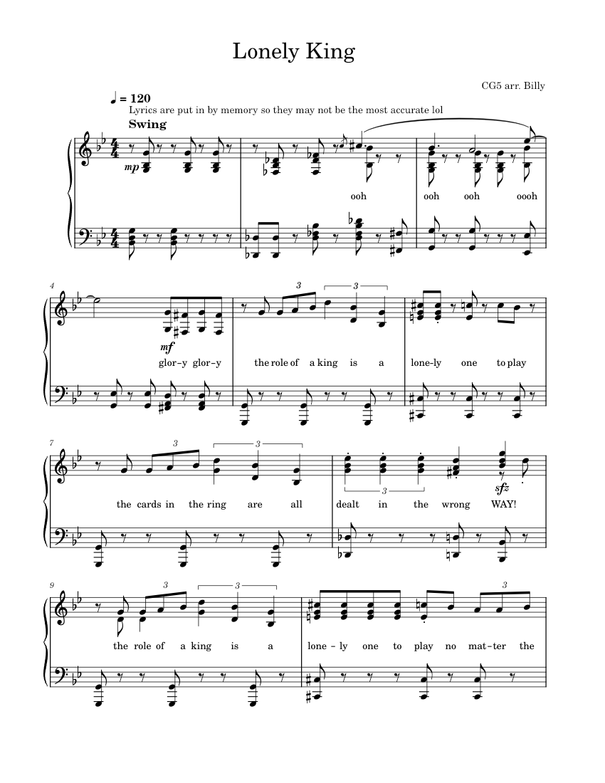 Lonely King – CG5 (finished! piano arrangement) Sheet music for Piano (Solo) | Musescore.com