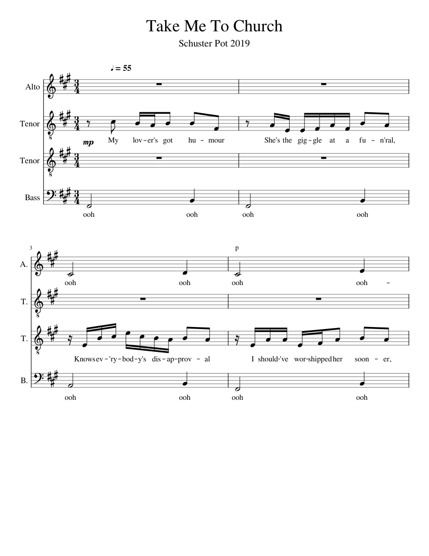 Take_Me_To_Church Sheet music for Alto, Tenor, Bass voice (Choral ...