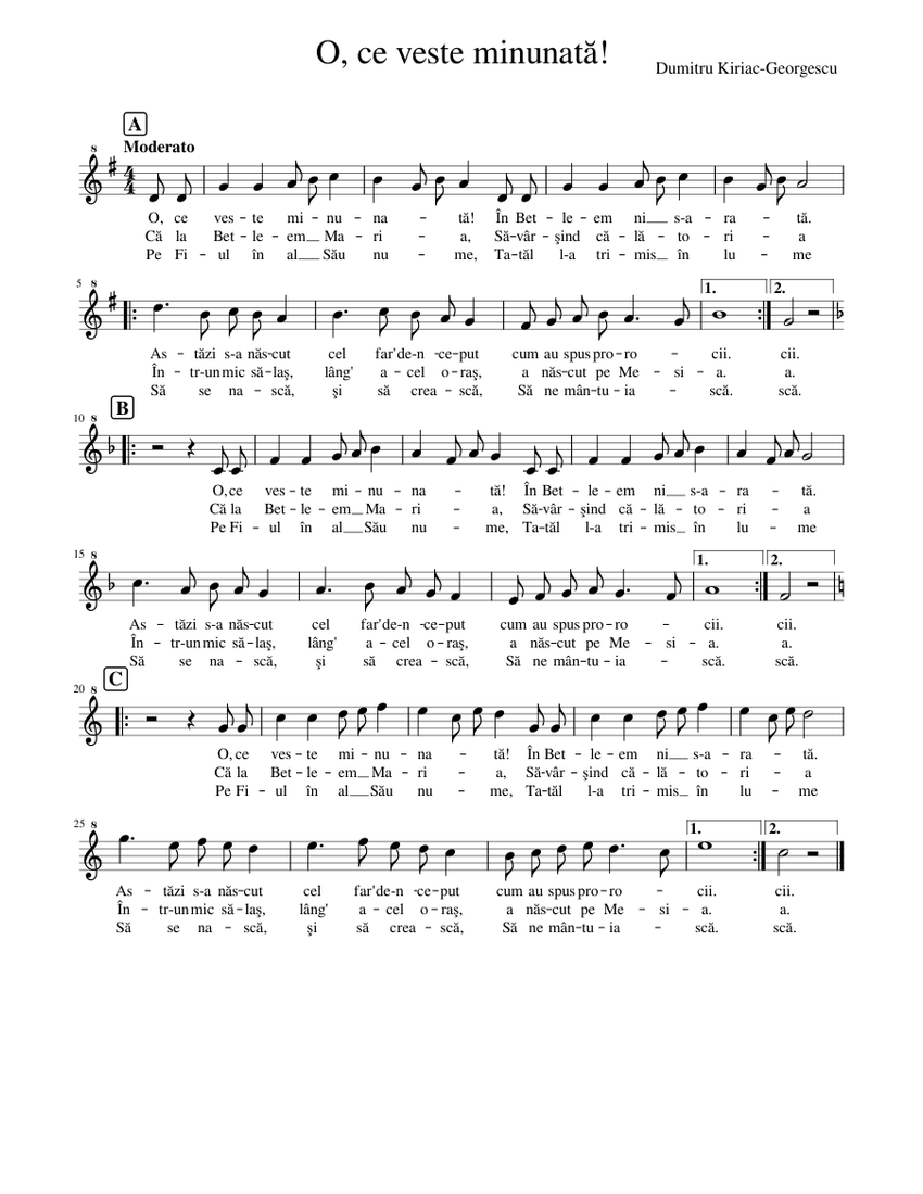 Colind O ce veste minunata Recorder-Fluier Sheet Music for Recorder ...