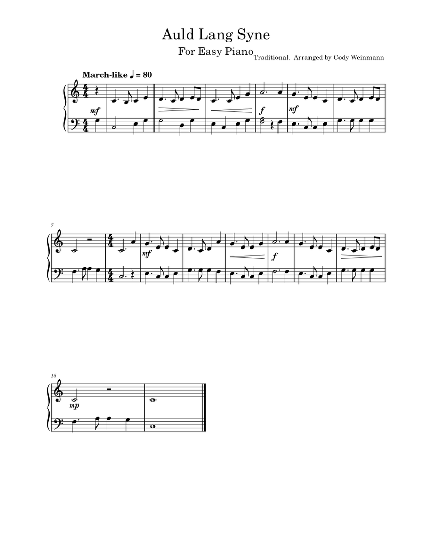 Auld lang syne – Misc Traditional Sheet music for Piano (Solo) Easy ...