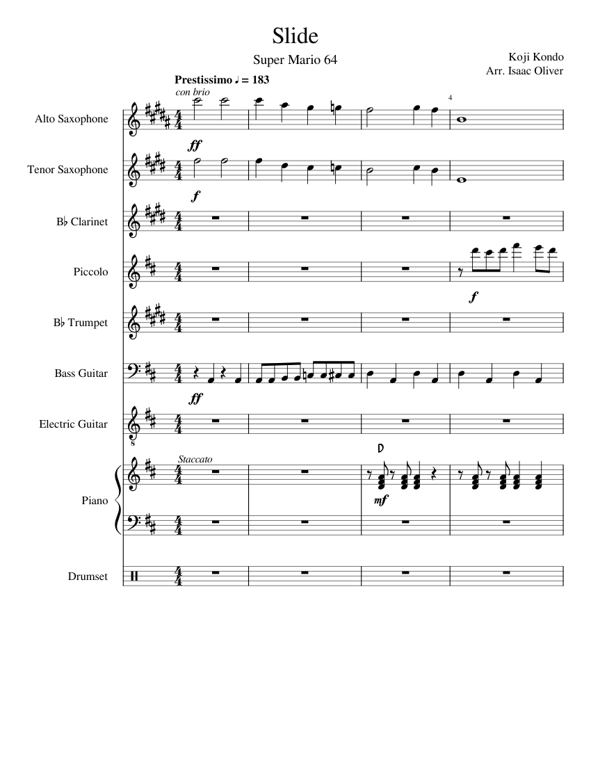 Slide Sheet music for Piano, Flute piccolo, Clarinet in b-flat ...