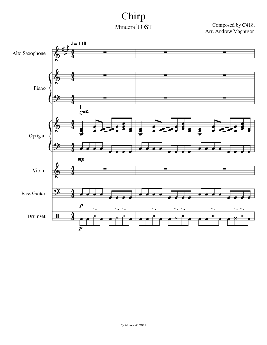 Chirp Sheet Music with Chords for Piano, Saxophone alto, Violin, Bass ...