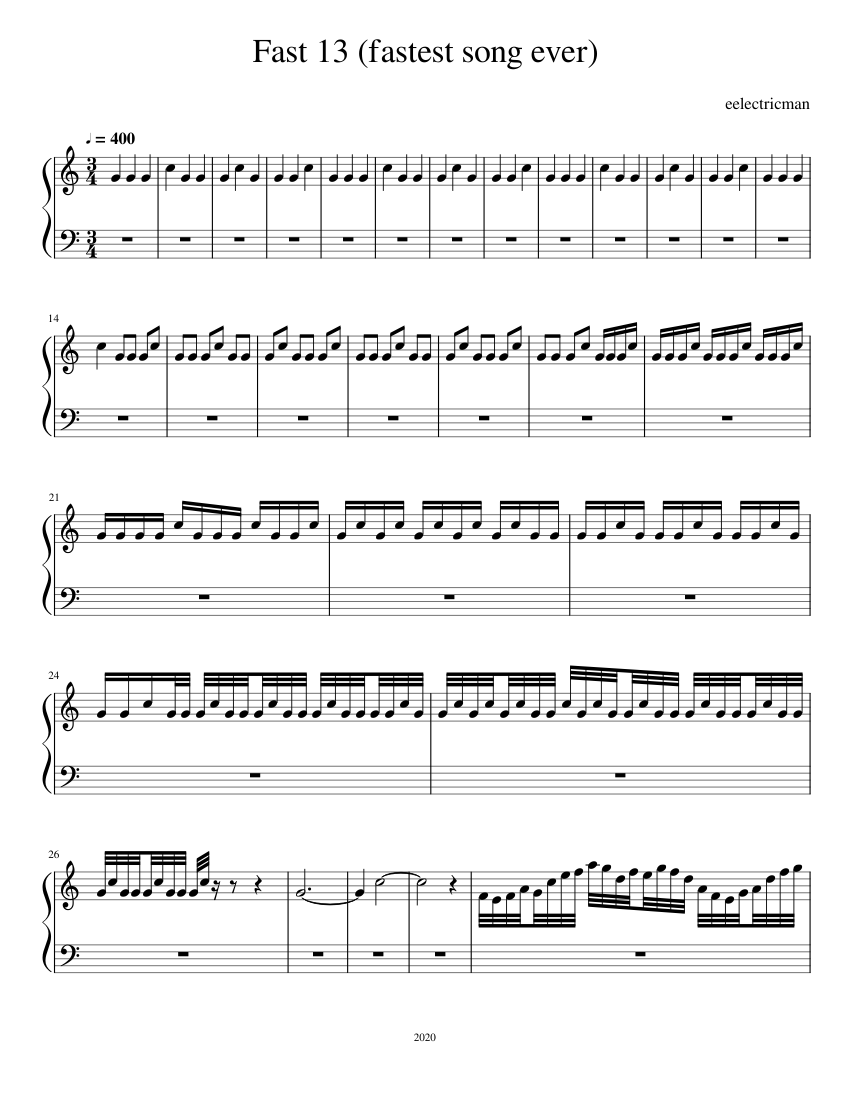 Fast 13 (fastest song ever) Sheet Music for Piano (Solo) easy ...