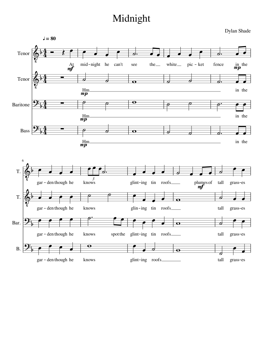 Midnight Sheet music for Tenor, Bass voice, Baritone (Choral ...