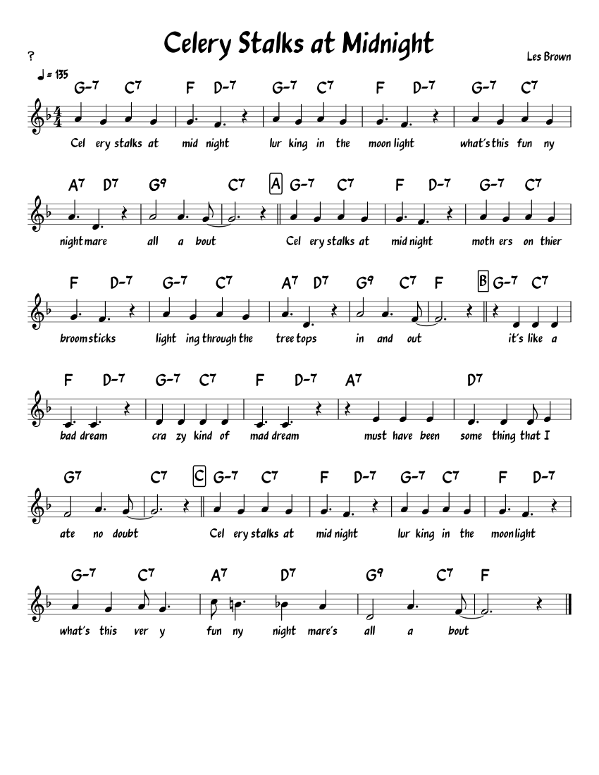 Celery Stalks at Midnight Sheet Music with Chords for Piano (Solo) easy ...