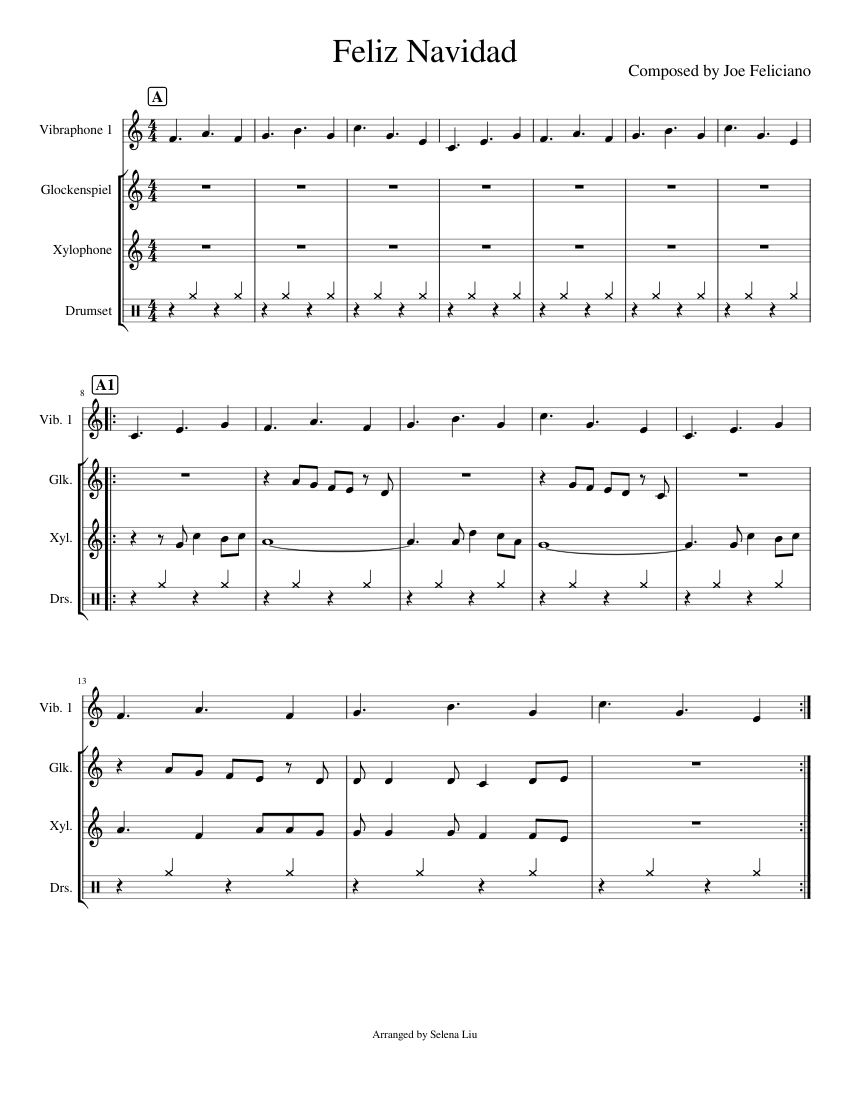 Feliz_Navidad Sheet Music for Vibraphone, Glockenspiel, Drum group ...