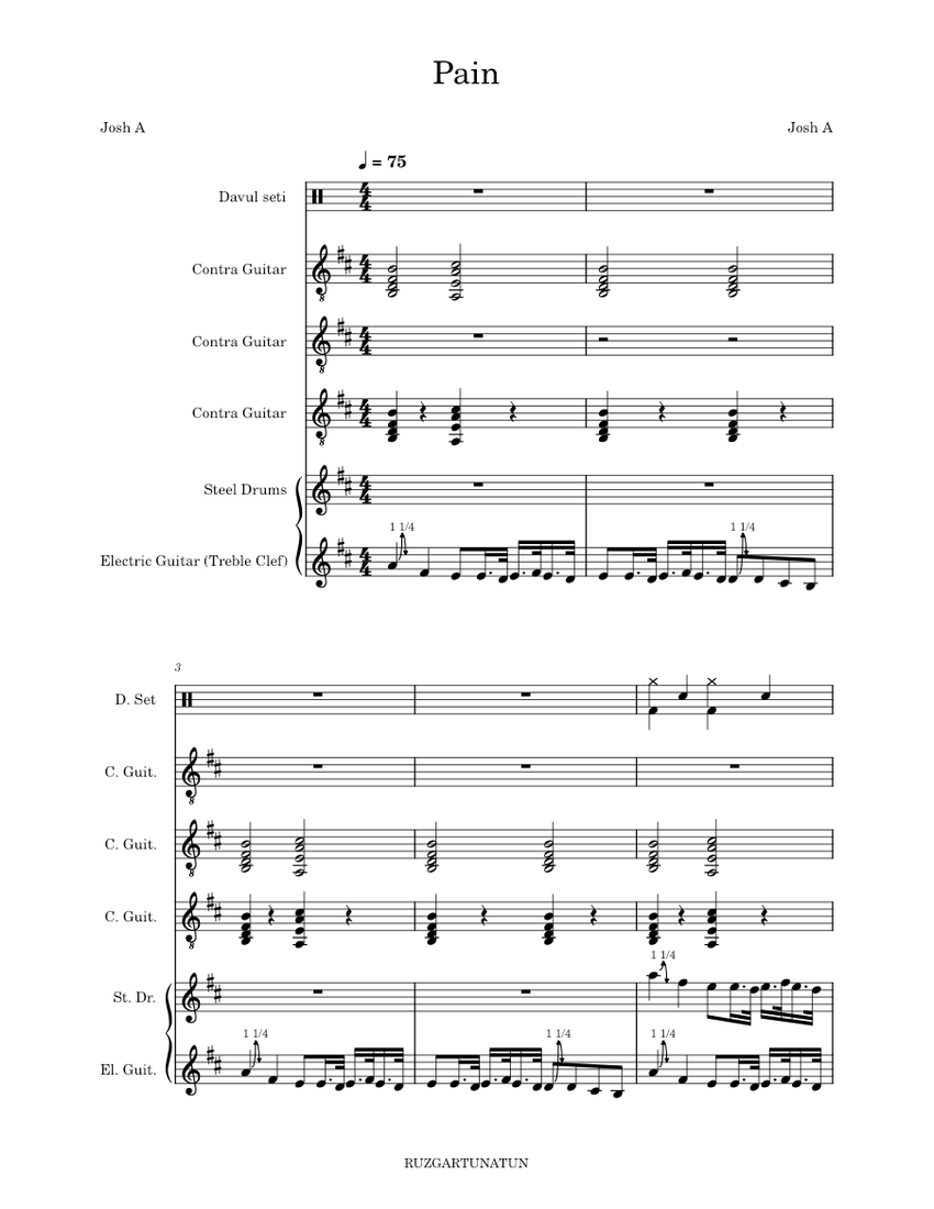 Pain – Josh A Sheet Music for Guitar, Drum group, Steel drums (Mixed ...