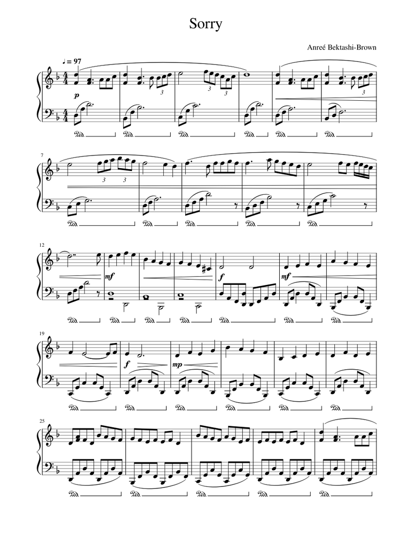 Sorry Sheet music for Piano (Solo) | Musescore.com