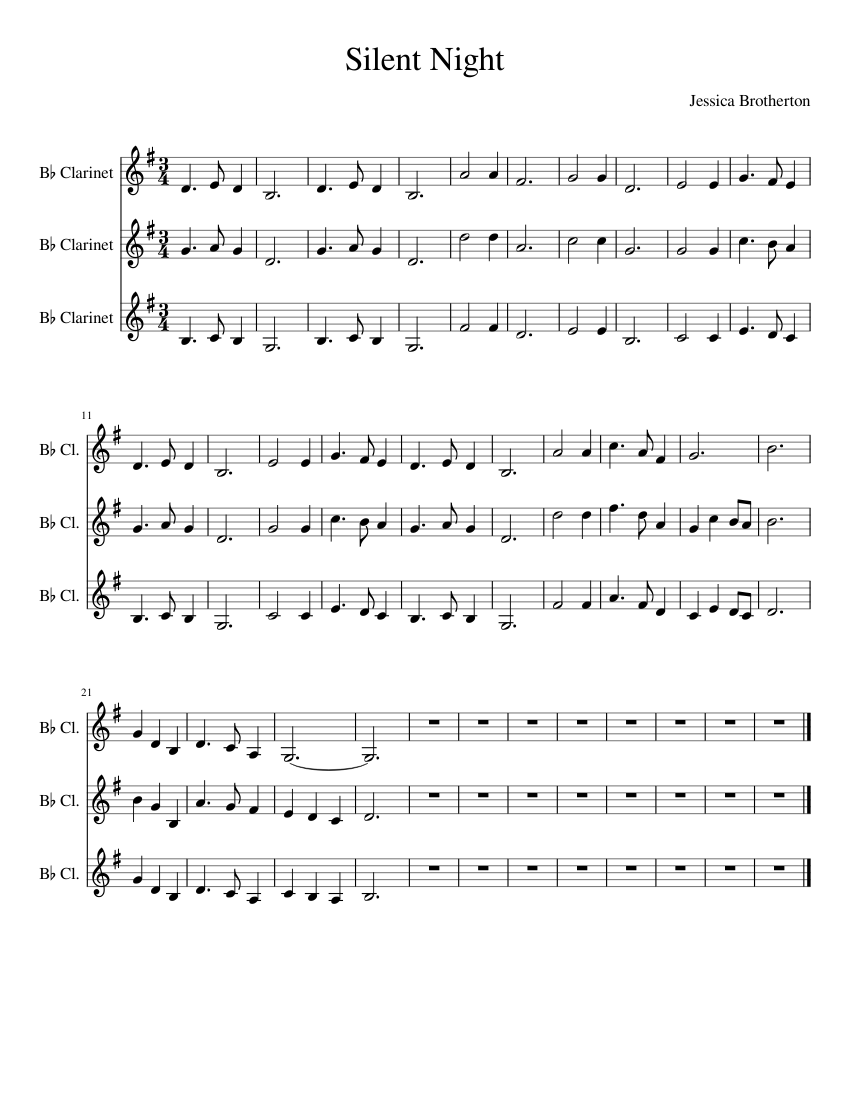 Silent Night Sheet music for Clarinet in b-flat (Mixed Trio ...