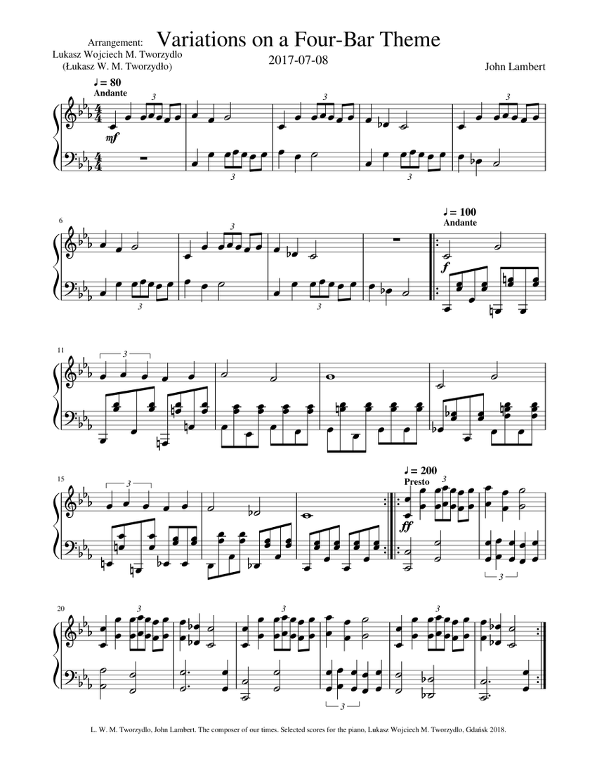 Variations on a Four-Bar Theme Sheet music for Piano (Solo) | Musescore.com