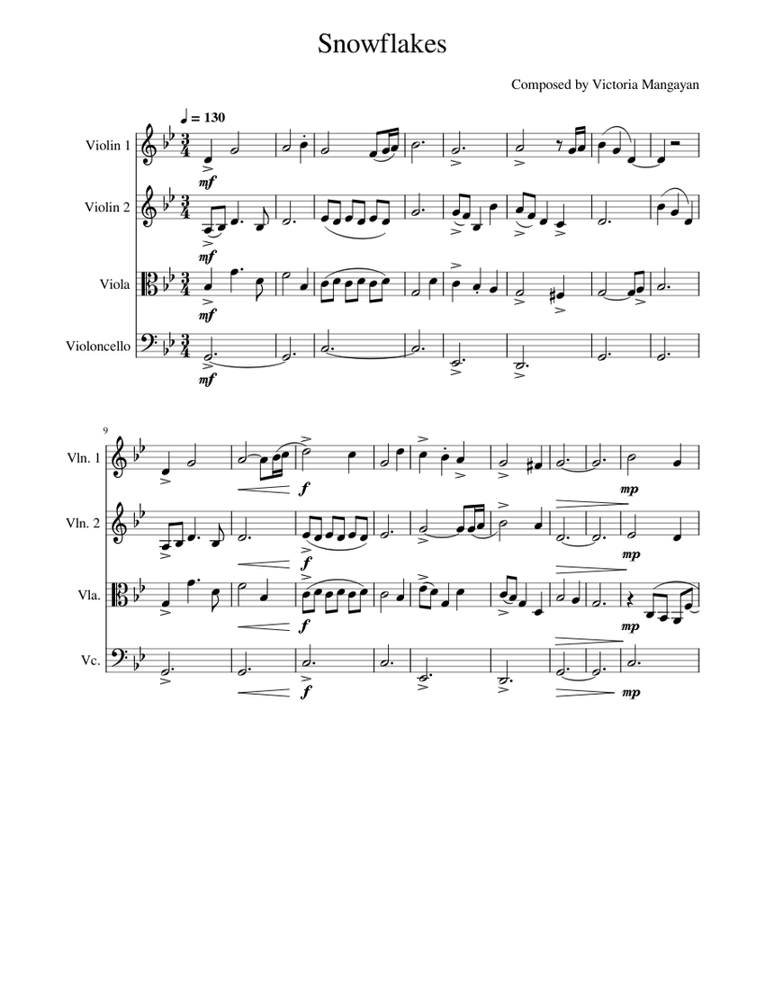 snowflakes Sheet music for Violin, Viola, Cello (String Ensemble ...