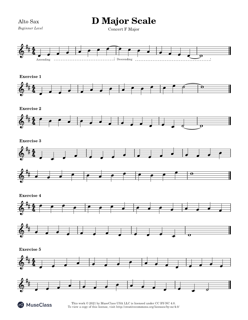 Concert F Major Scale Exercises-Beginner for Alto Sax Sheet Music for ...