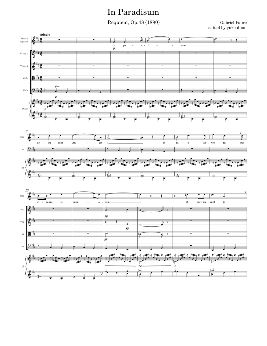 In Paradisum Sheet Music for Piano, Mezzo soprano, Violin, Viola & more ...