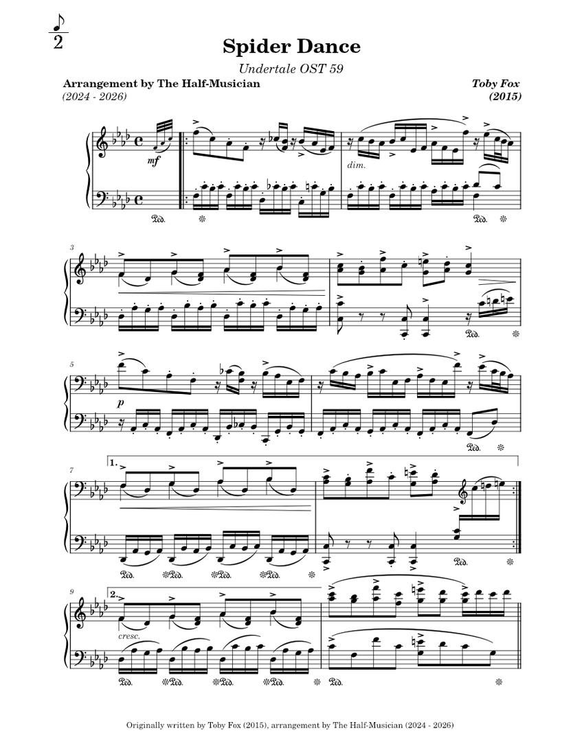 Spider Dance Undertale Sheet Music For Piano Solo