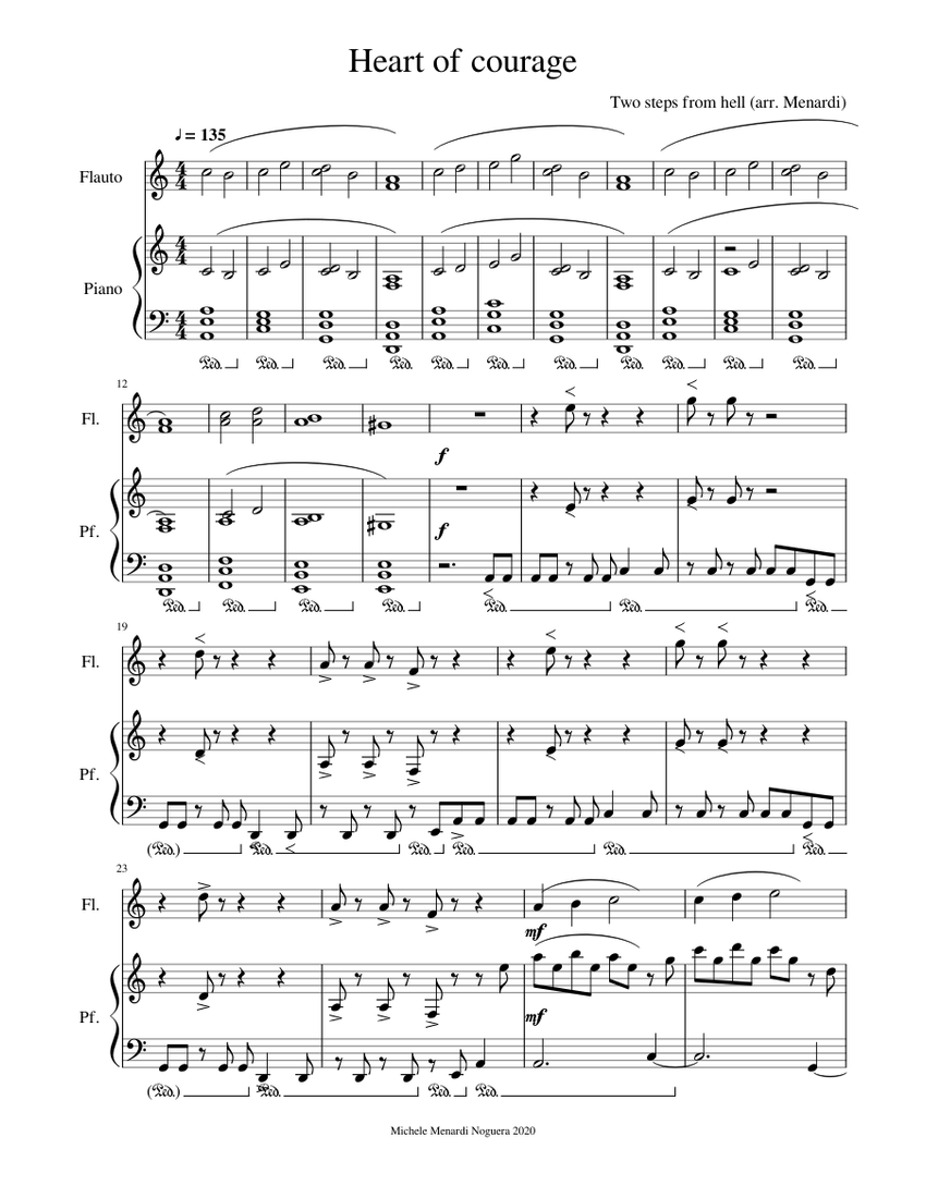Heart of courage for flute and piano Sheet Music for Piano, Flute ...