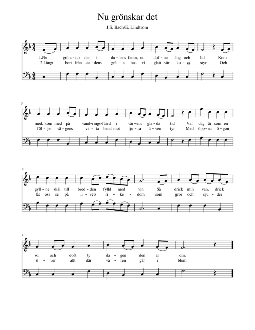 Nu grönskar det, 2-st i F Sheet music for Soprano, Baritone (Choral ...